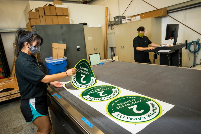 Cal Poly Student In-plant Prints COVID Signage